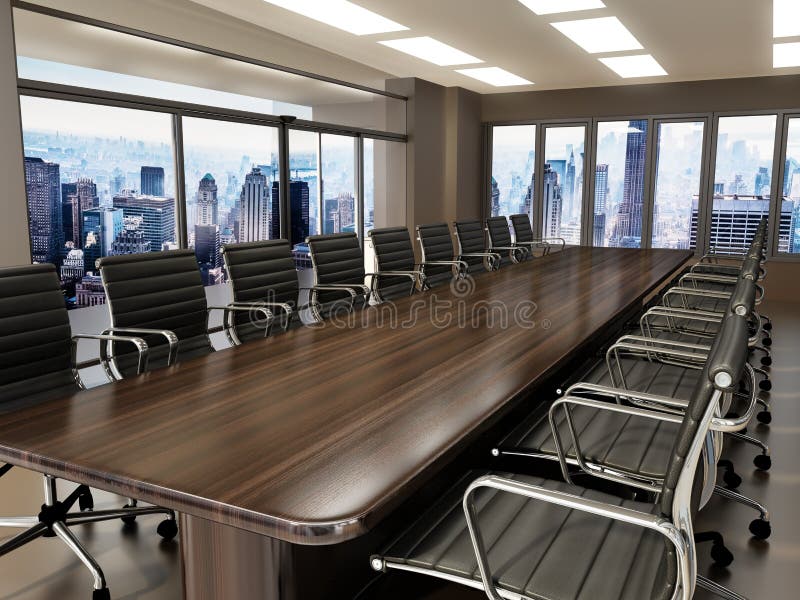 Meeting Table and Office Chairs Inside the Boardroom. 3D Illustration ...