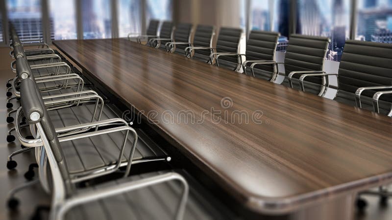 Meeting Table and Office Chairs Inside the Boardroom. 3D Illustration ...