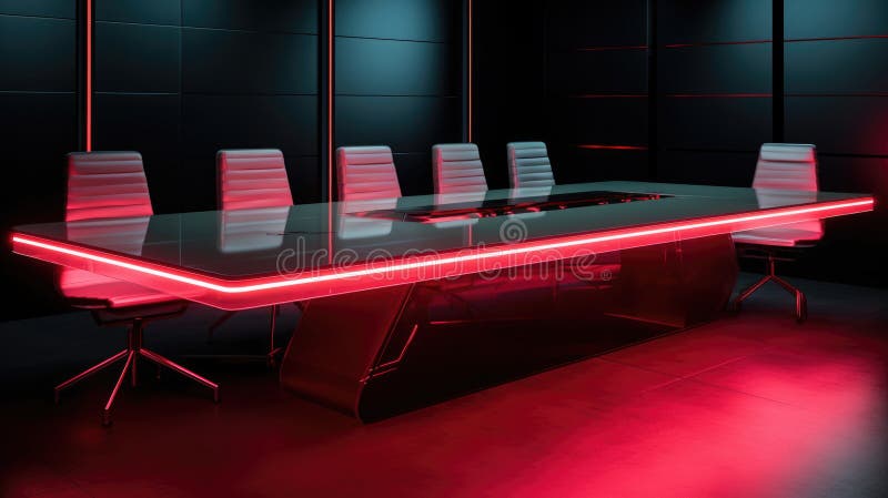 Meeting Table with Red Neon Lighting in the Office Stock Illustration ...