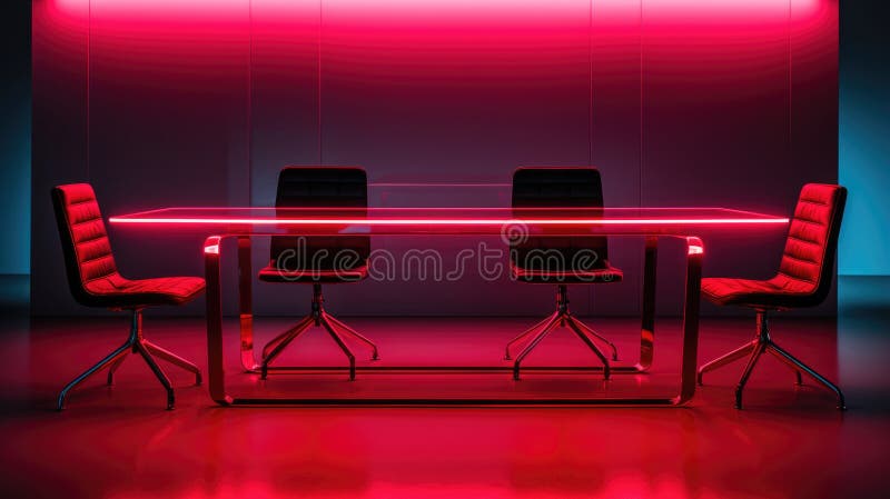 Meeting Table with Red Neon Lighting in the Office Stock Illustration ...