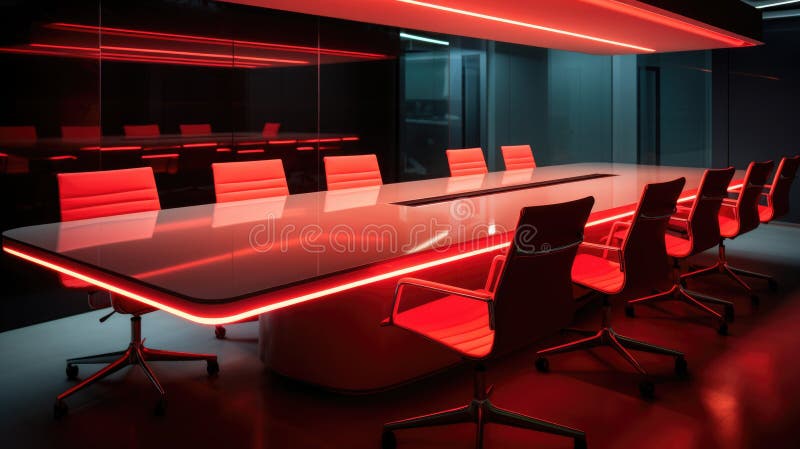 Meeting Table with Red Neon Lighting in the Office Stock Illustration ...