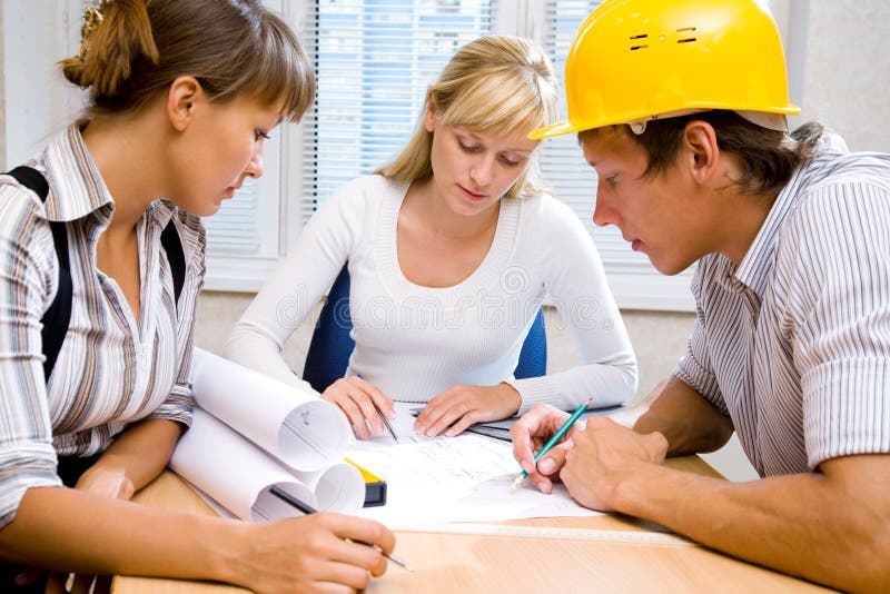Meeting the Team of Engineers Stock Photo - Image of foreman, four ...