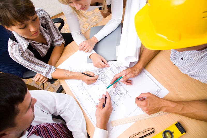 Meeting the Team of Engineers Stock Photo - Image of foreman, four ...