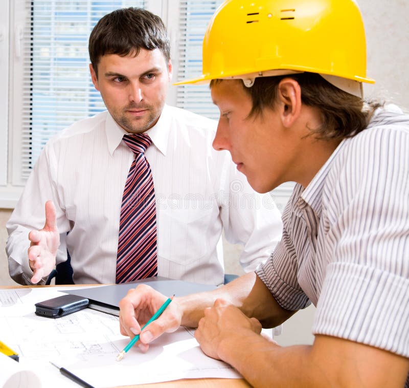 Meeting the Team of Engineers Stock Photo - Image of foreman, four ...