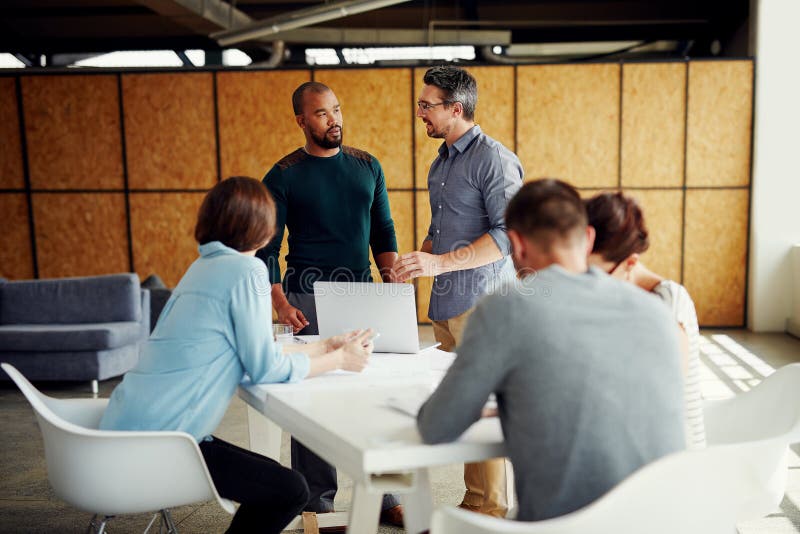 Meeting, Team and Laptop in Office for Discussion, Advice and ...