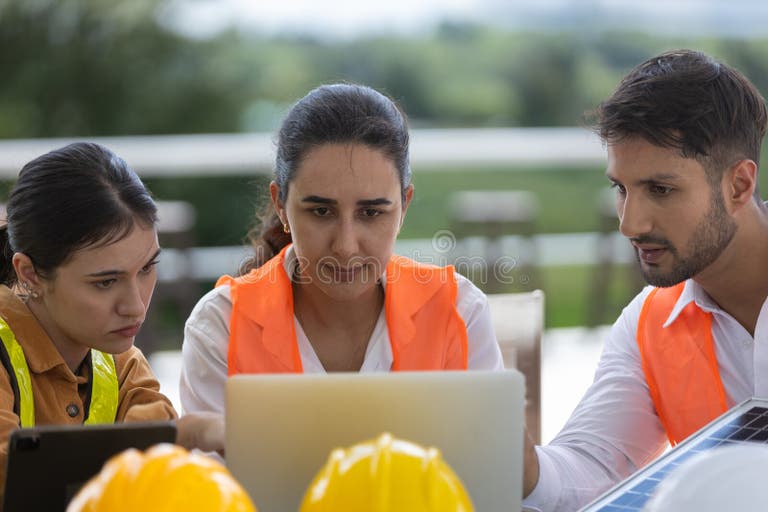 Meeting Team Technician Solar Cell Meeting Brainstorm. Engineer Working Research Project Set Up ...