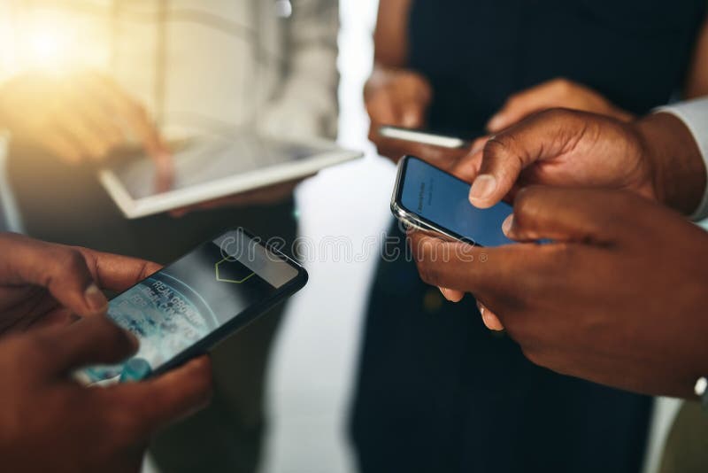 Meeting, Technology and Hands of People in Circle for Data Sharing ...