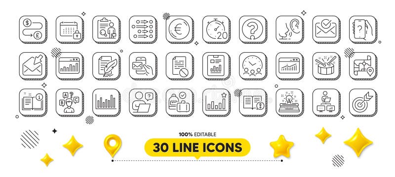 Meeting Time, Typewriter and Order Line Icons Pack. for Web App. 3d ...