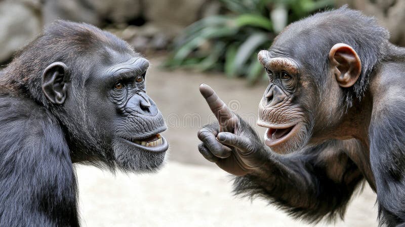 Upon Meeting, the Two Chimpanzees Communicate Using Hand Gestures ...