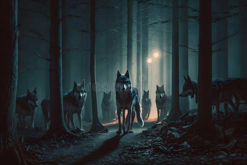 Meeting a Wolf during the Night. Neural Network AI Generated Stock ...