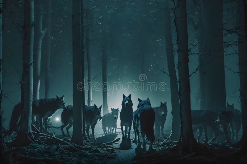 Meeting a Wolf during the Night. Neural Network AI Generated Stock ...