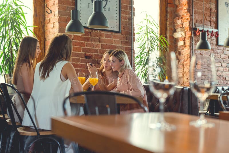 Meeting young girls stock photo. Image of pretty, dinner - 106098278