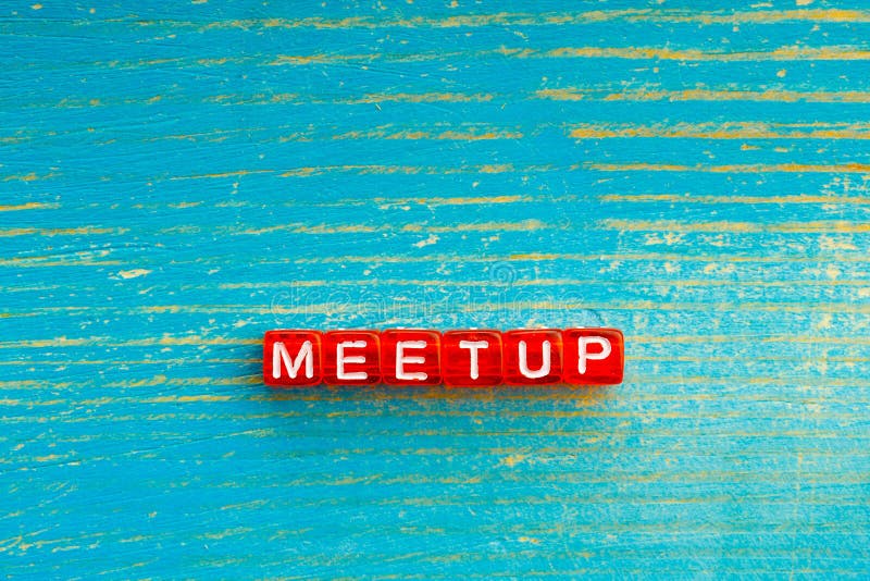 Meetup Written on Red Cubes the Background is Blue Stock Image - Image ...
