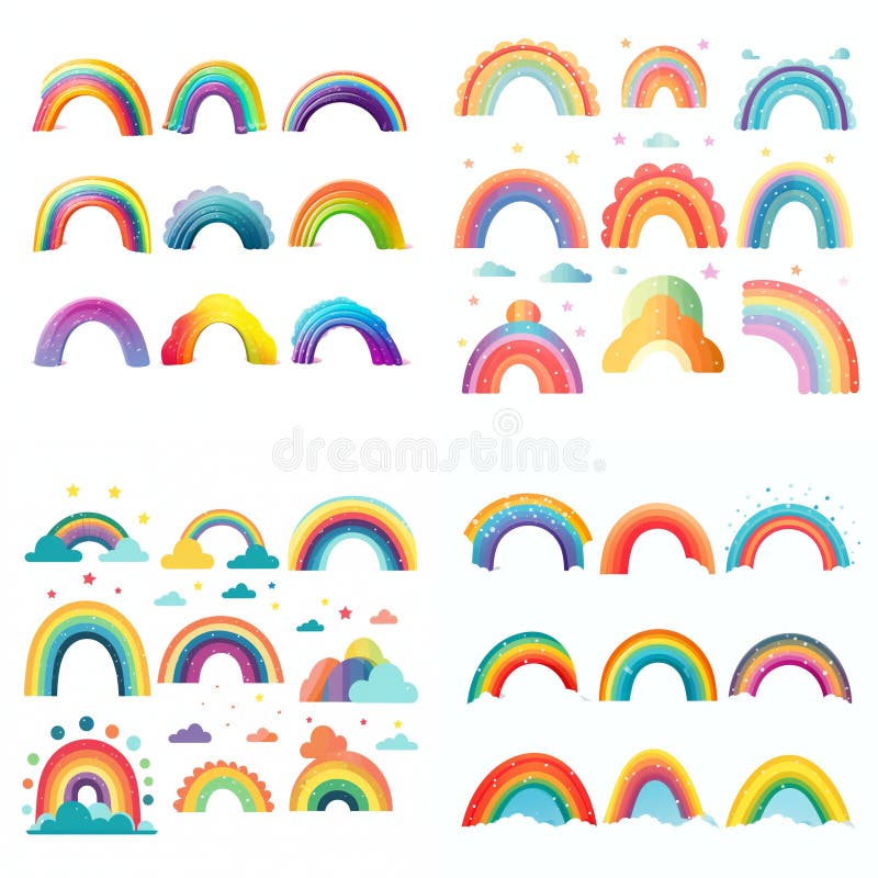 Mega Bundle Set of Different Kids Rainbow Illustrations. Flat Colorful ...