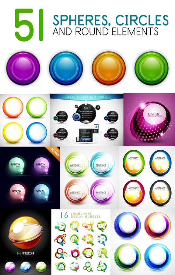 Mega Collection of Circles, Spheres, Round Swirls Design Elements Stock ...