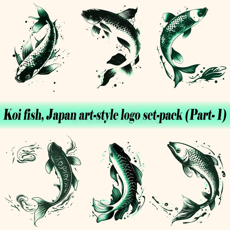 Mega Collection Set-pack Vector Koi Fish Japan Art-style Logo, Drawing ...