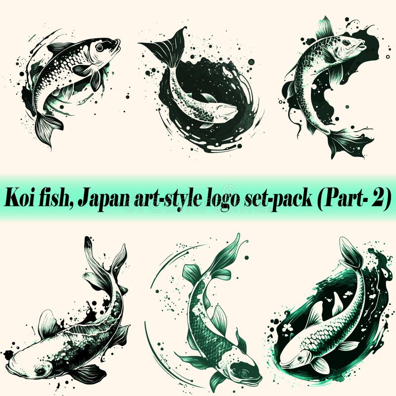 Mega Collection Set-pack Vector Koi Fish Japan Art-style Logo, Drawing ...