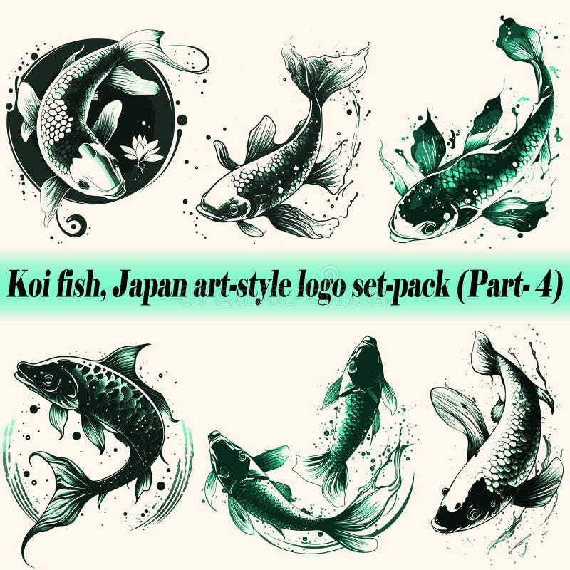 Mega Collection Set-pack Vector Koi Fish Japan Art-style Logo, Drawing ...