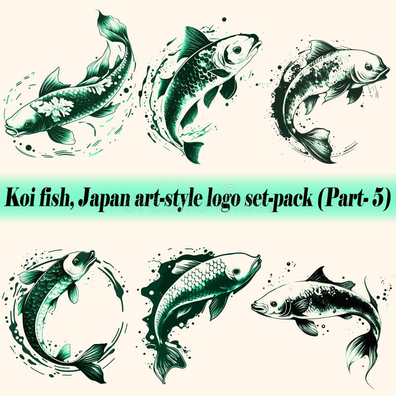 Mega Collection Set-pack Vector Koi Fish Japan Art-style Logo, Drawing ...