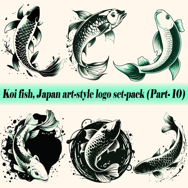 Mega Collection Set-pack Vector Koi Fish Japan Art-style Logo, Drawing ...