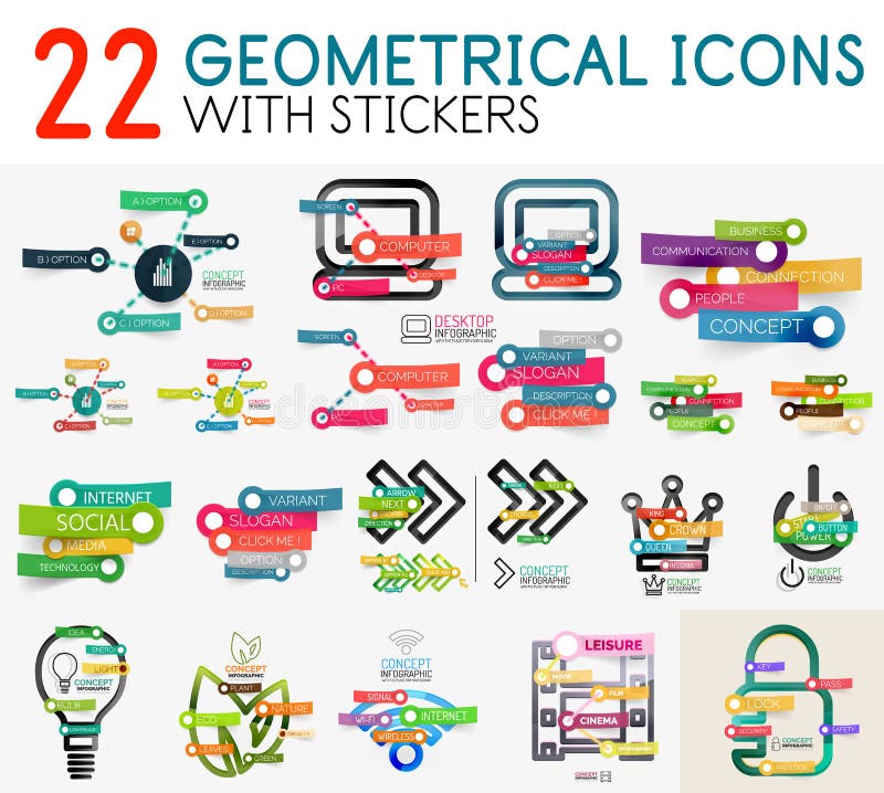 Vector Diagram Elements Set of Trash or Garbage Bin Icons with Plastic ...