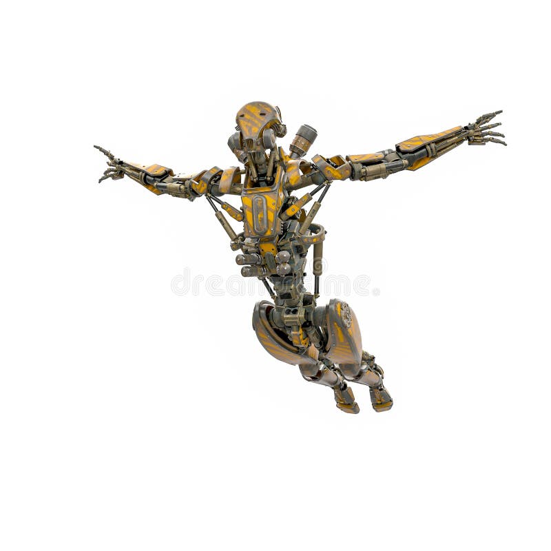 Mega Drone Soldier Robot is Doing a Jump Fly Stock Illustration ...