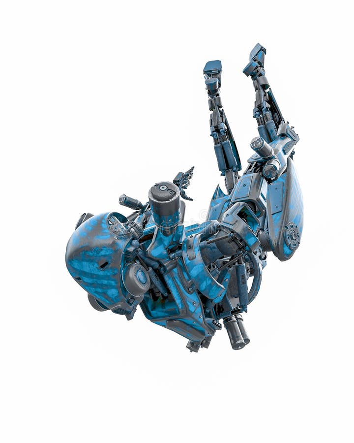 Mega Drone Soldier Robot is Flying Down Side View Stock Illustration ...