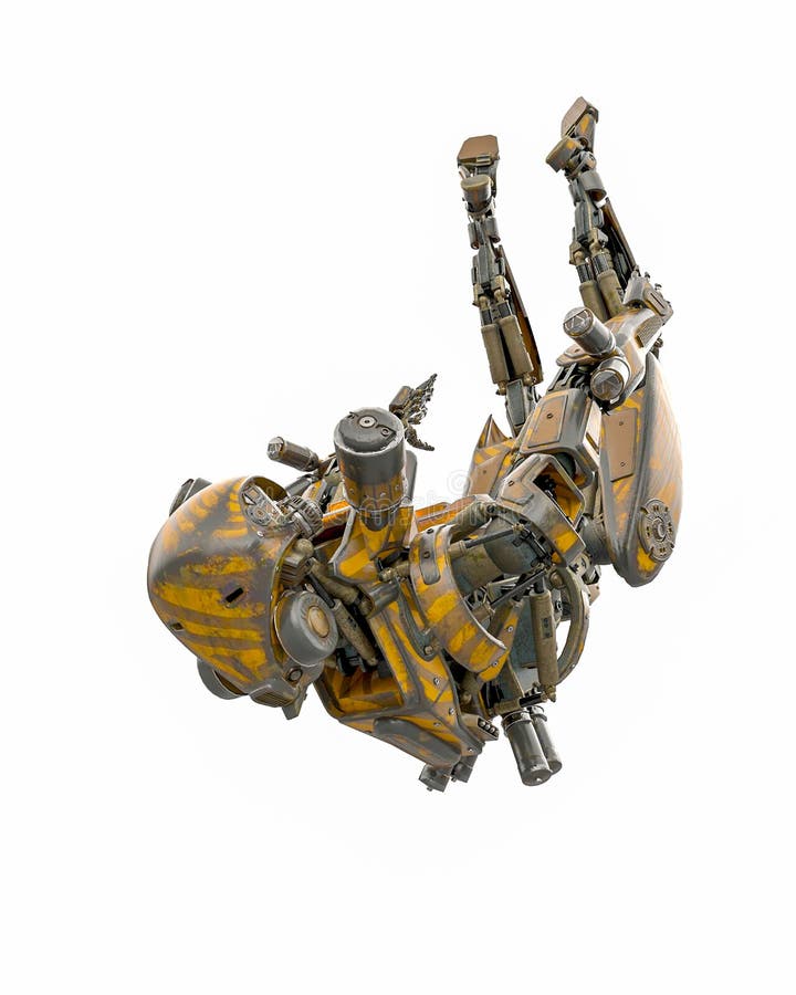 Mega Drone Soldier Robot is Flying Down Side View Stock Illustration ...