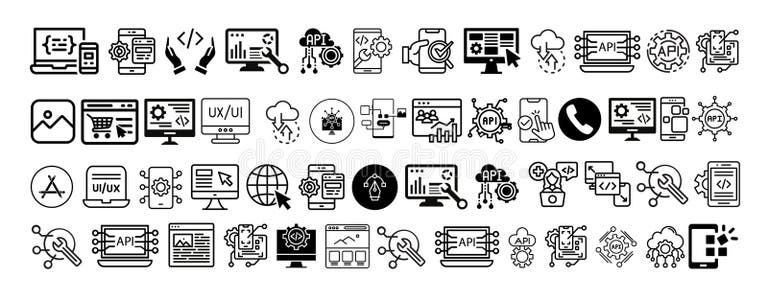 Mega Icon Collection of Web Devolopment, APIs, Coding, UI UX Design, App Devolopment, Saas Stock ...