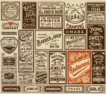 Mega Pack Old Advertisement Designs and Labels - Vector Illustra Stock ...