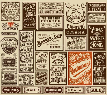 Mega Pack Old Advertisement Designs and Labels - Vector Illustra Stock ...