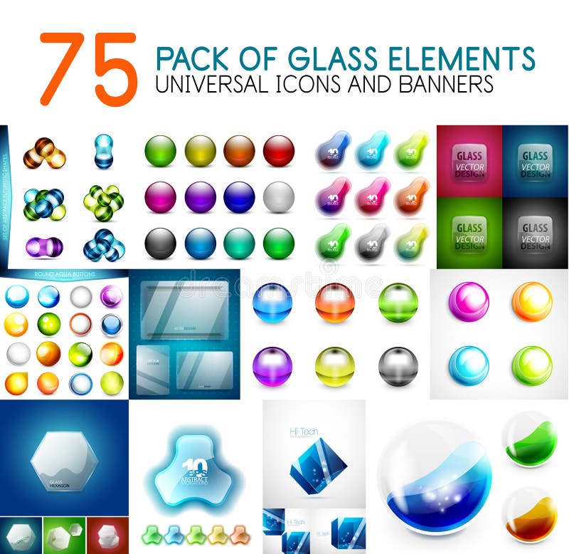Mega Pack of Vector Glass Glossy Design Elements Stock Vector ...