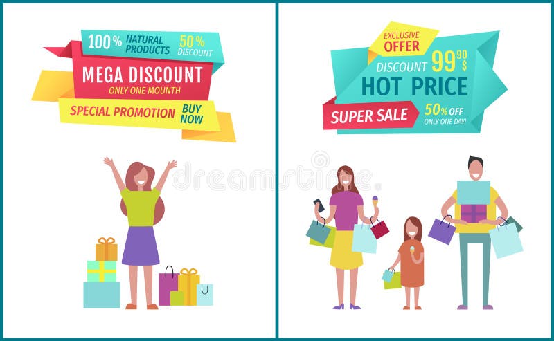 Mega- Rabatt-Plakat-Satz-Vektor-Illustration Vektor Abbildung ...