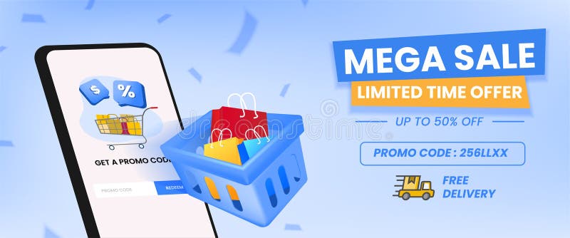 Mega Sale Website Banner Design Stock Vector - Illustration of flag ...
