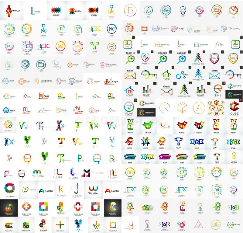 Mega- Sammlung des Logos vektor abbildung. Illustration von kurve ...