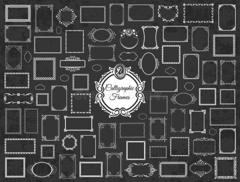 Mega Set of Different Decorative Calligraphic Frames on Chalkboard Background Stock Vector ...