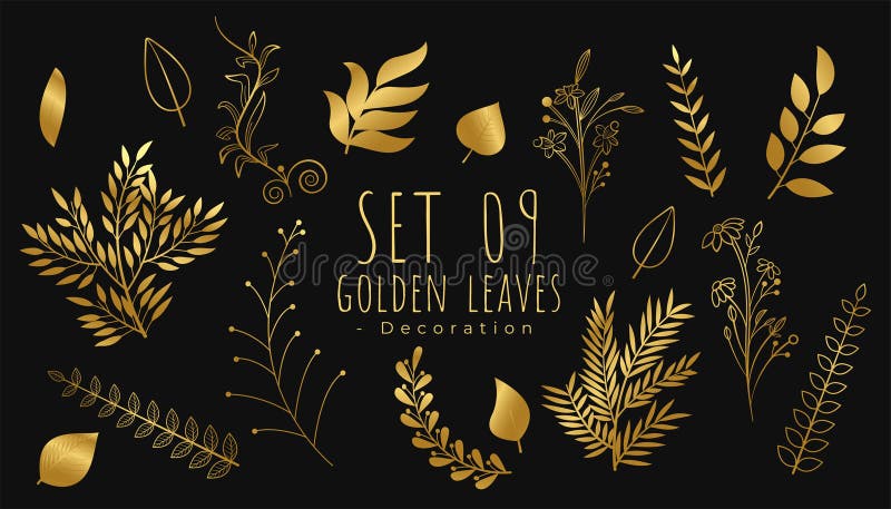 Mega Set of Stylish Golden Leaves Decorative Elements Stock Vector ...