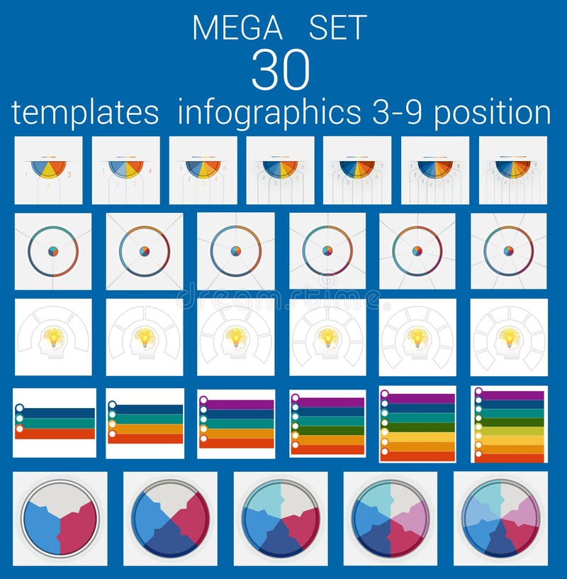 Mega Set 30 Templates Infographics 3-9 Position Stock Vector ...