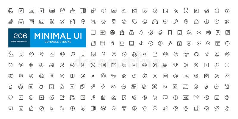 Modern UX Kit for Web, Print, User Interface Line Icon Set Stock Vector ...