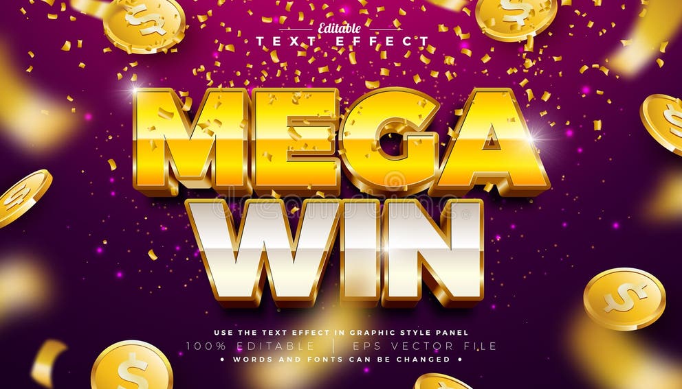 Mega Win Casino 3D Text Effect Design Editable and Scalable Vector ...