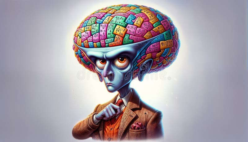 Megabrain Cartoon Character. Genius Scientist Mathematician Physicist ...