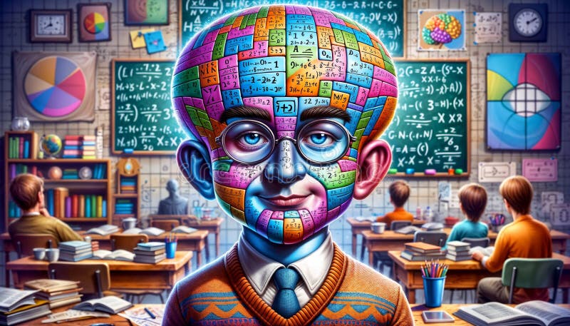 Megabrain Cartoon Character. Genius Scientist Mathematician Physicist ...
