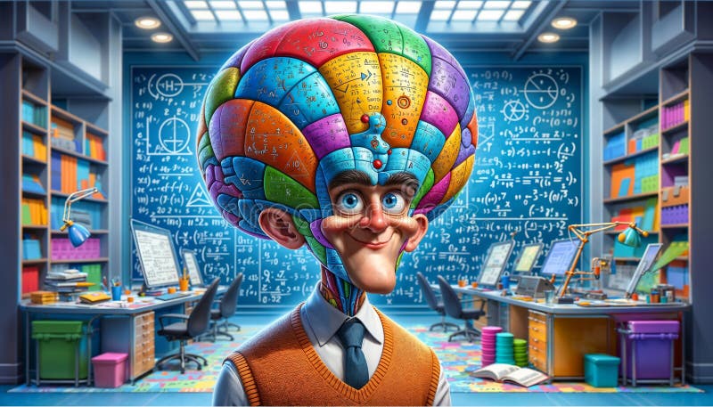 Megabrain Cartoon Character. Genius Scientist Mathematician Physicist ...