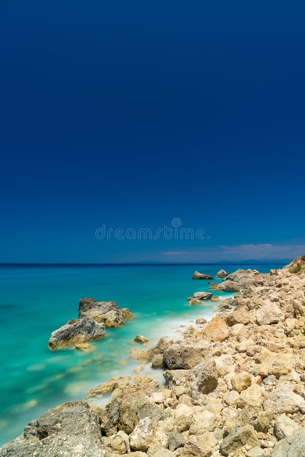 Megali PETRA-Strand Auf Lefkas-Insel Stockfoto - Bild von strand, ozean ...