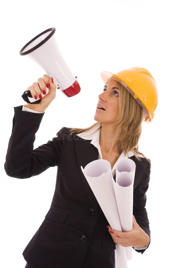 Megaphone Screaming Engineer Contractor Woman Stock Photo - Image of ...