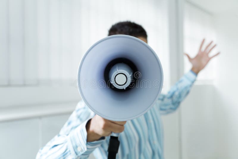 Speaking through megaphone stock image. Image of advertisement - 5767445