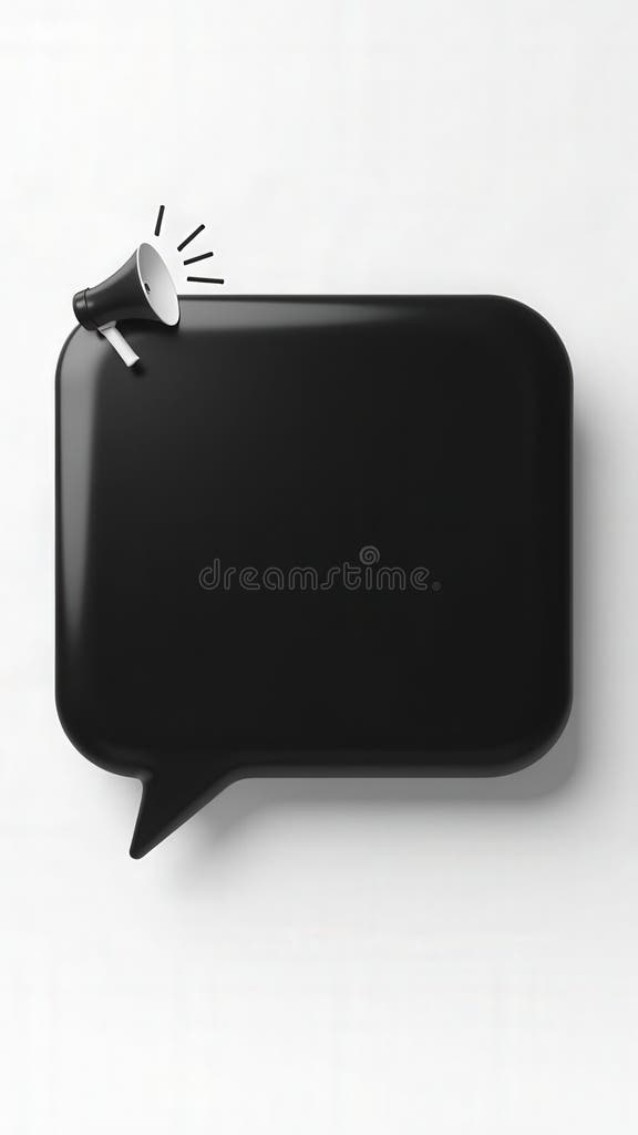 Megaphone Announcing on Empty Black Speech Bubble on White Background ...