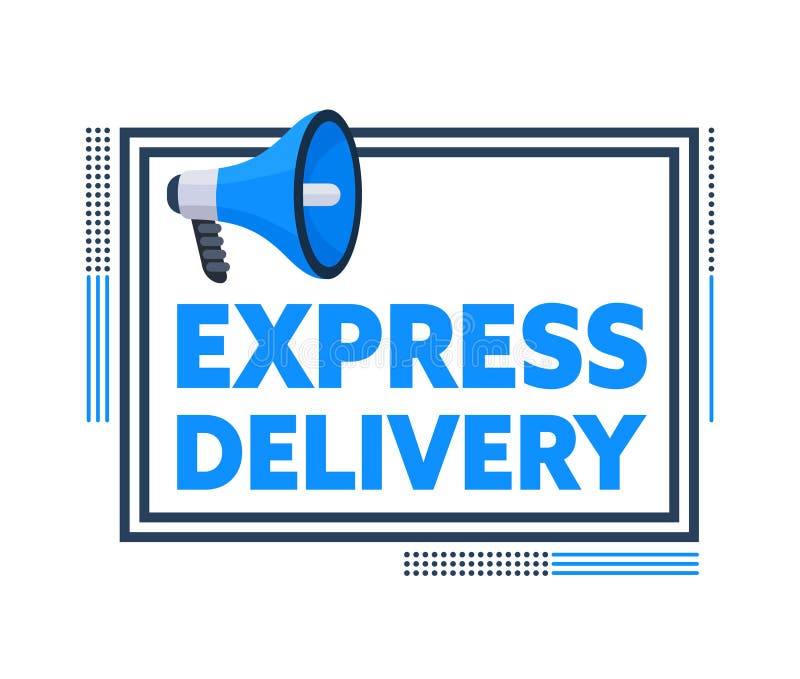 Megaphone Announcing Express Delivery with a Frame and Geometric Shapes ...