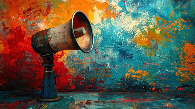 A Megaphone on the Background of a Brightly Painted Wall . the ...
