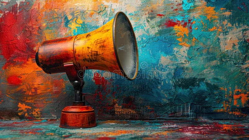 A Megaphone on the Background of a Brightly Painted Wall . the ...